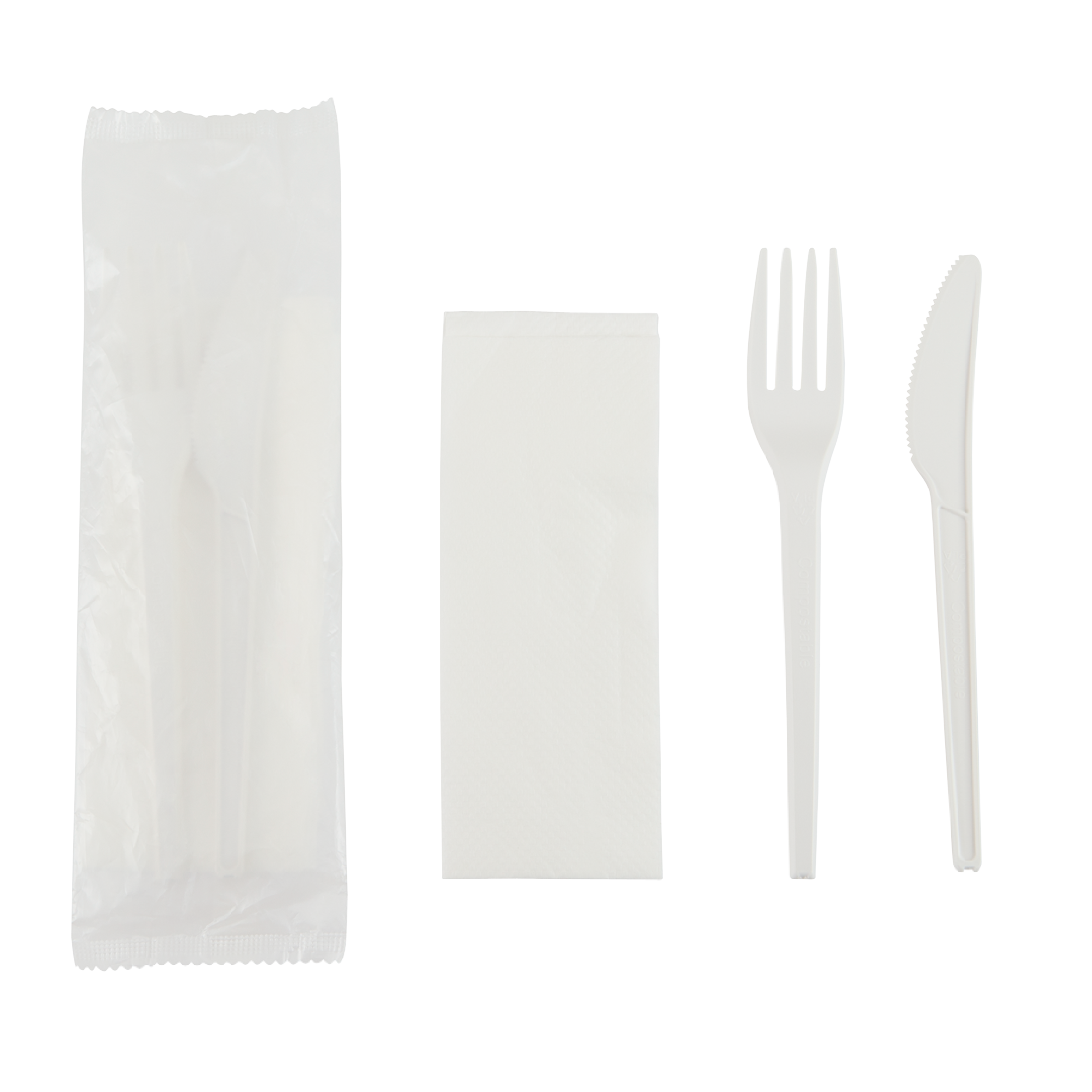 16cm White Compostable Cutlery Set with Napkin – Viro Solutions